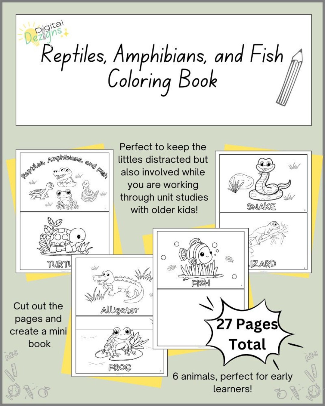Preschool Printable Reptile Bundle Trace and Color Worksheet Science ...