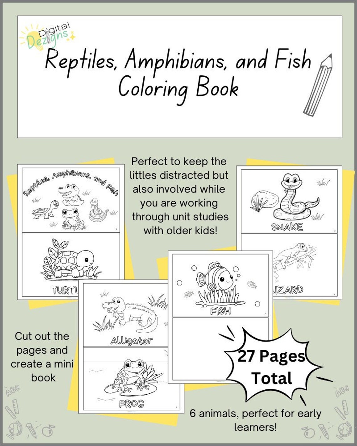 Preschool Printable Reptile Bundle Trace and Color Worksheet Science ...