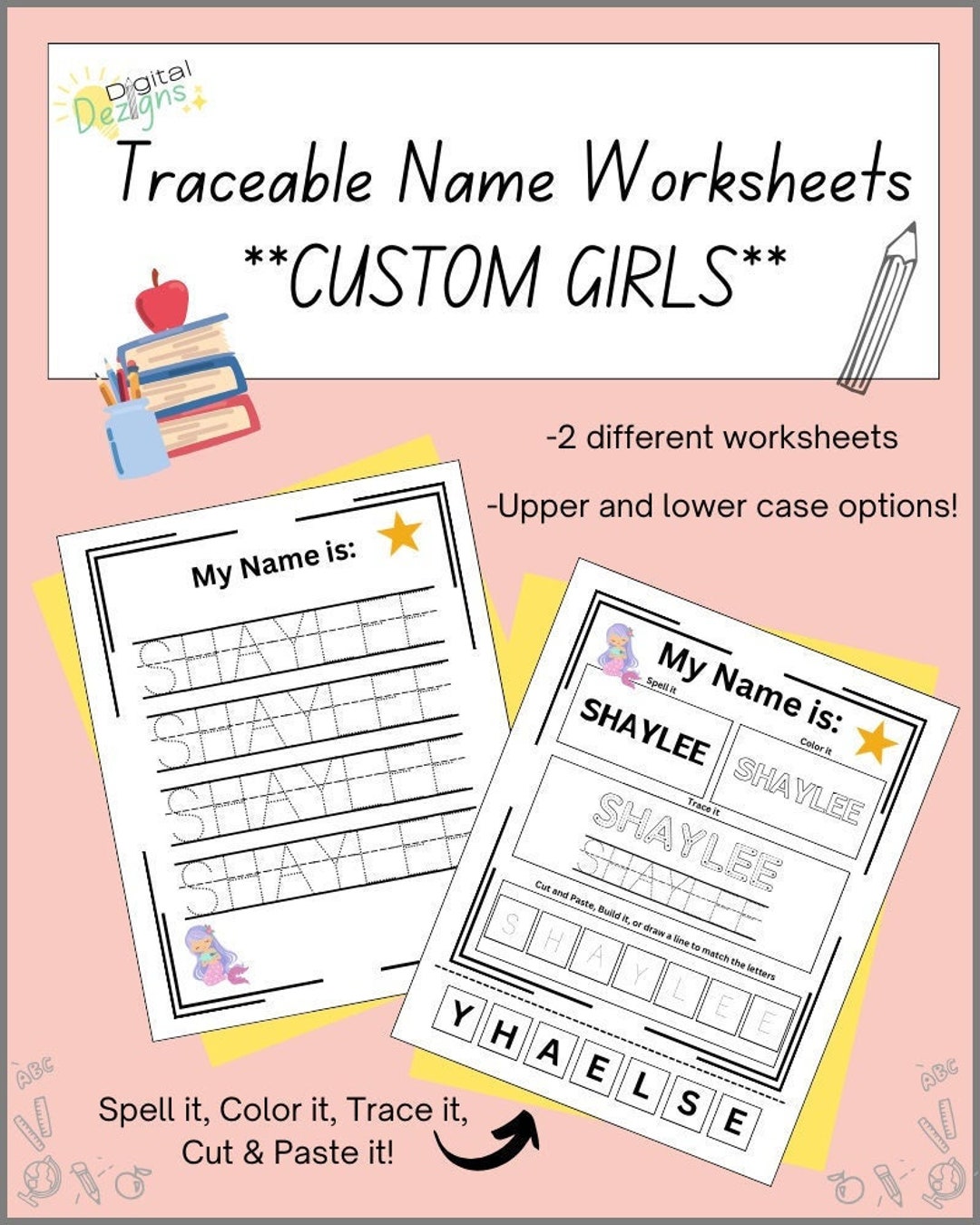 Girls Name Tracing Printable Custom Name Worksheet for Preschool ...