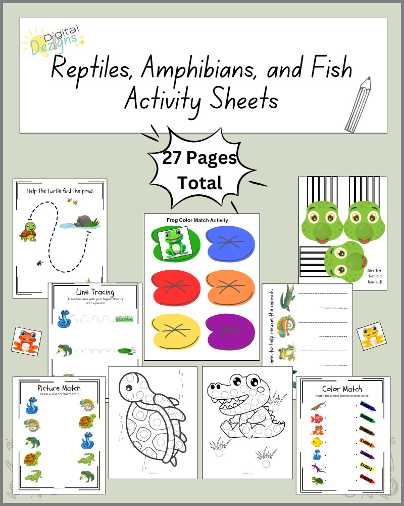 Reptile Preschool Bundle Amphibian Tracing and Coloring Printable ...