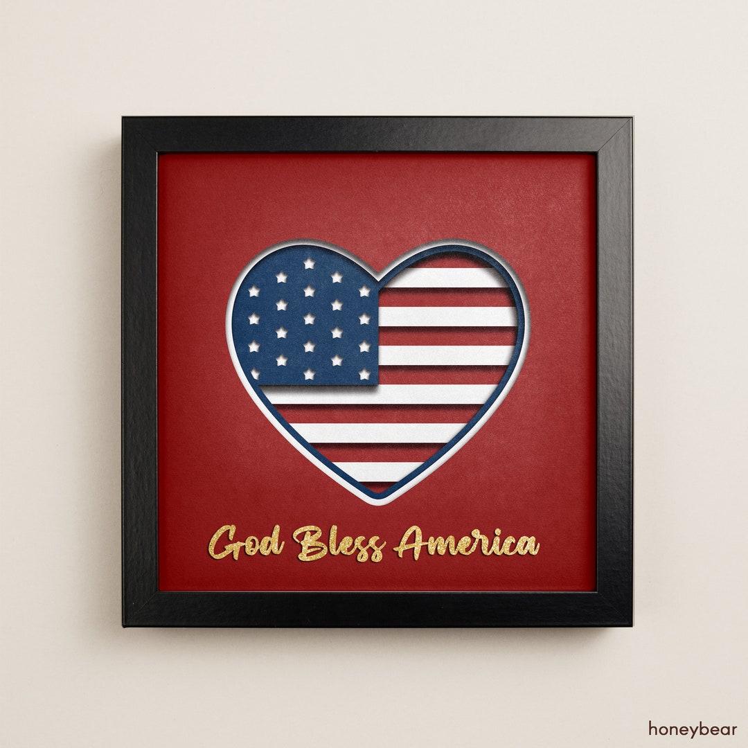 3D Patriotic Heart Flag Shadow Box Design File for Silhouette Cricut ...
