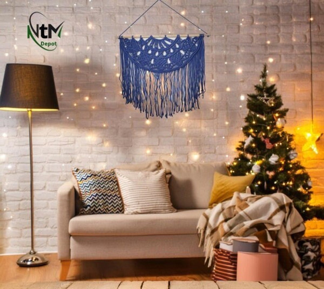 Blue Handmade Macrame Wall Hanging - Wall Decor Art - Etsy