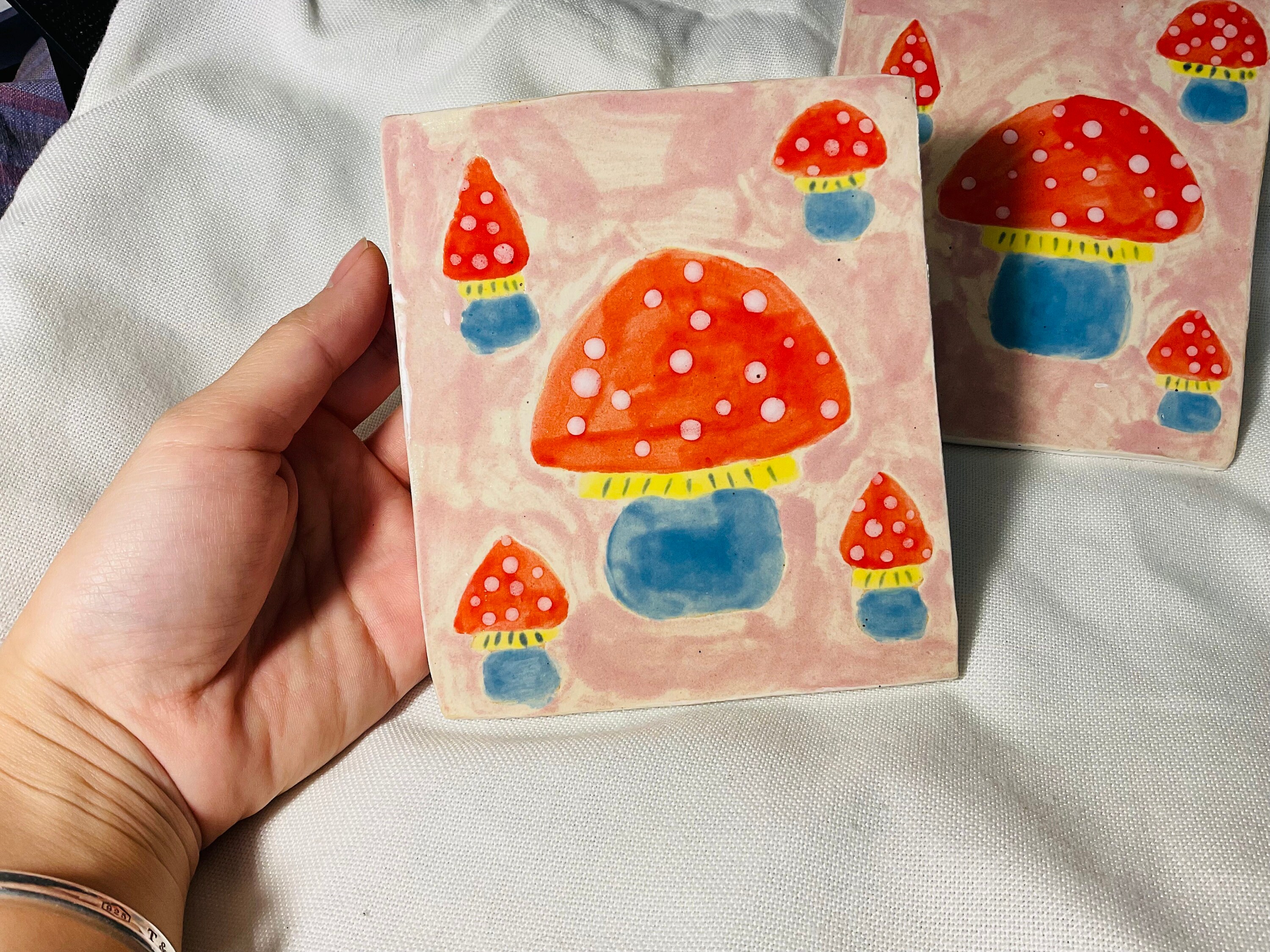 Mushroom Ceramic Tile, Hand Painted Tile, Decorative Tile, Small ...