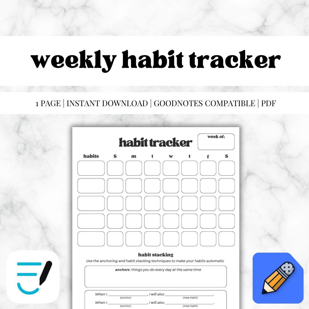Weekly Habit Tracker Printable • Digital Download PDF • Goodnotes and ...