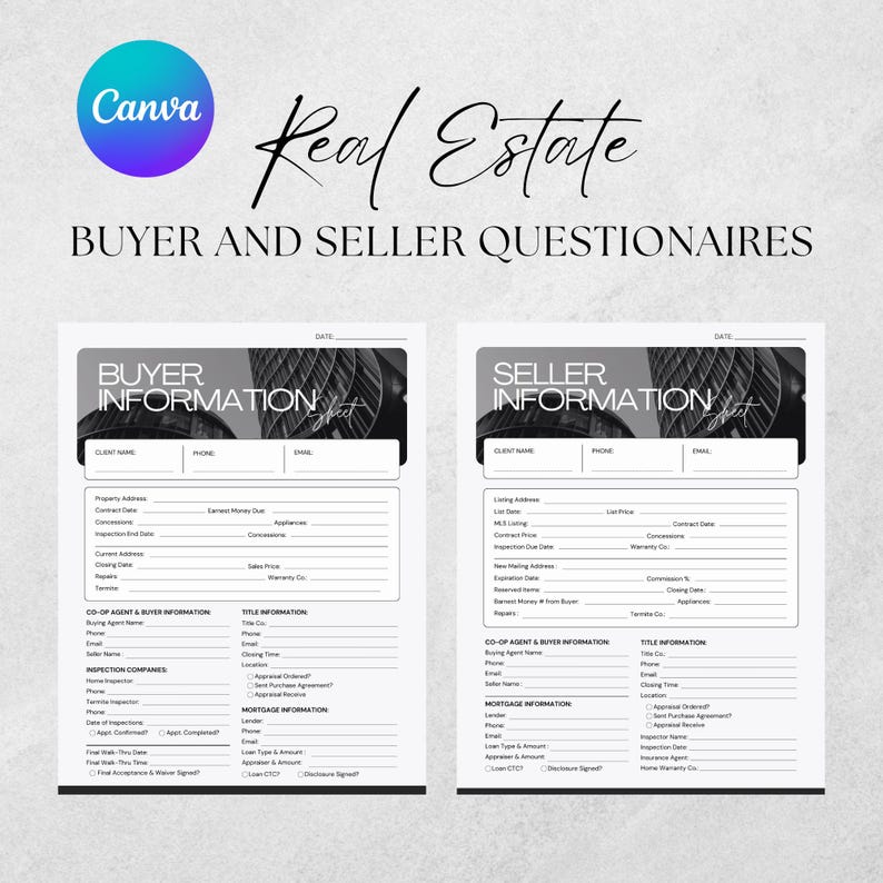 Real Estate Client Questionnaire, Buyer and Seller Canva Template, Real ...