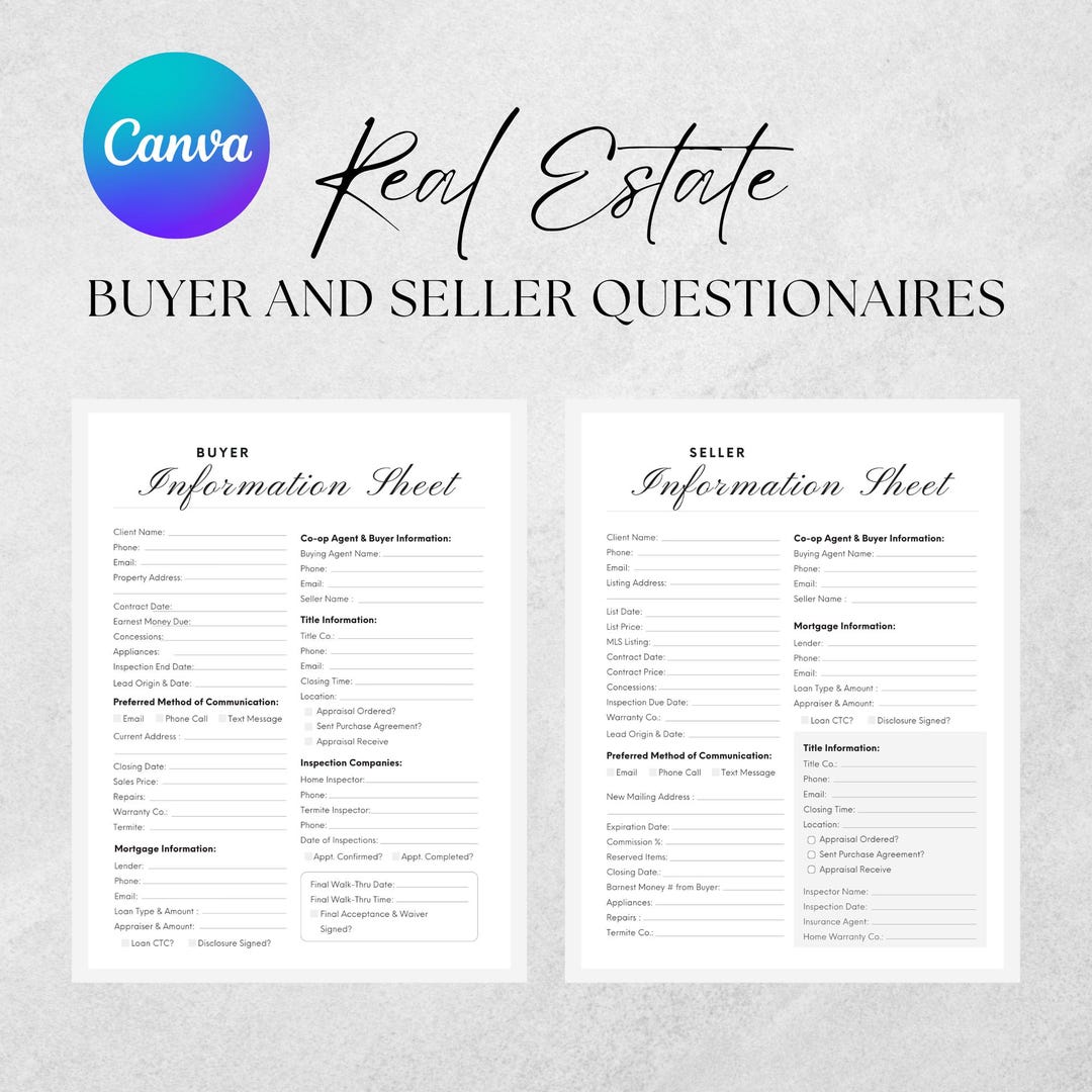 Professional Buyer and Seller Form, Realtor Client Questionnaire ...