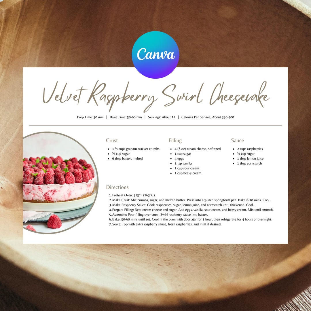Canva Recipe Card Template, Simple Recipe Card Canva, Customizable ...