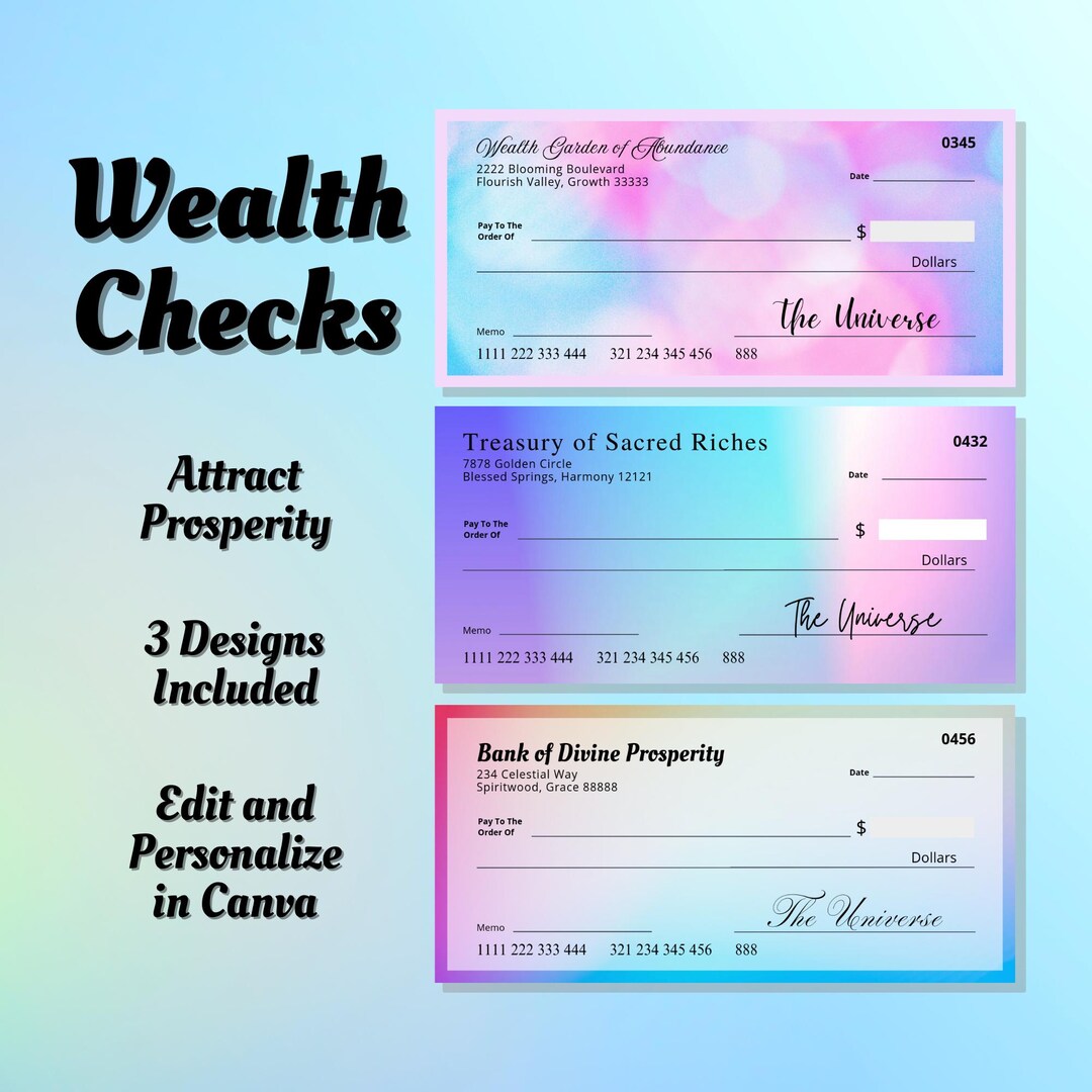 Wealth Manifestation Check Templates, Editable Checks for Vision Board ...