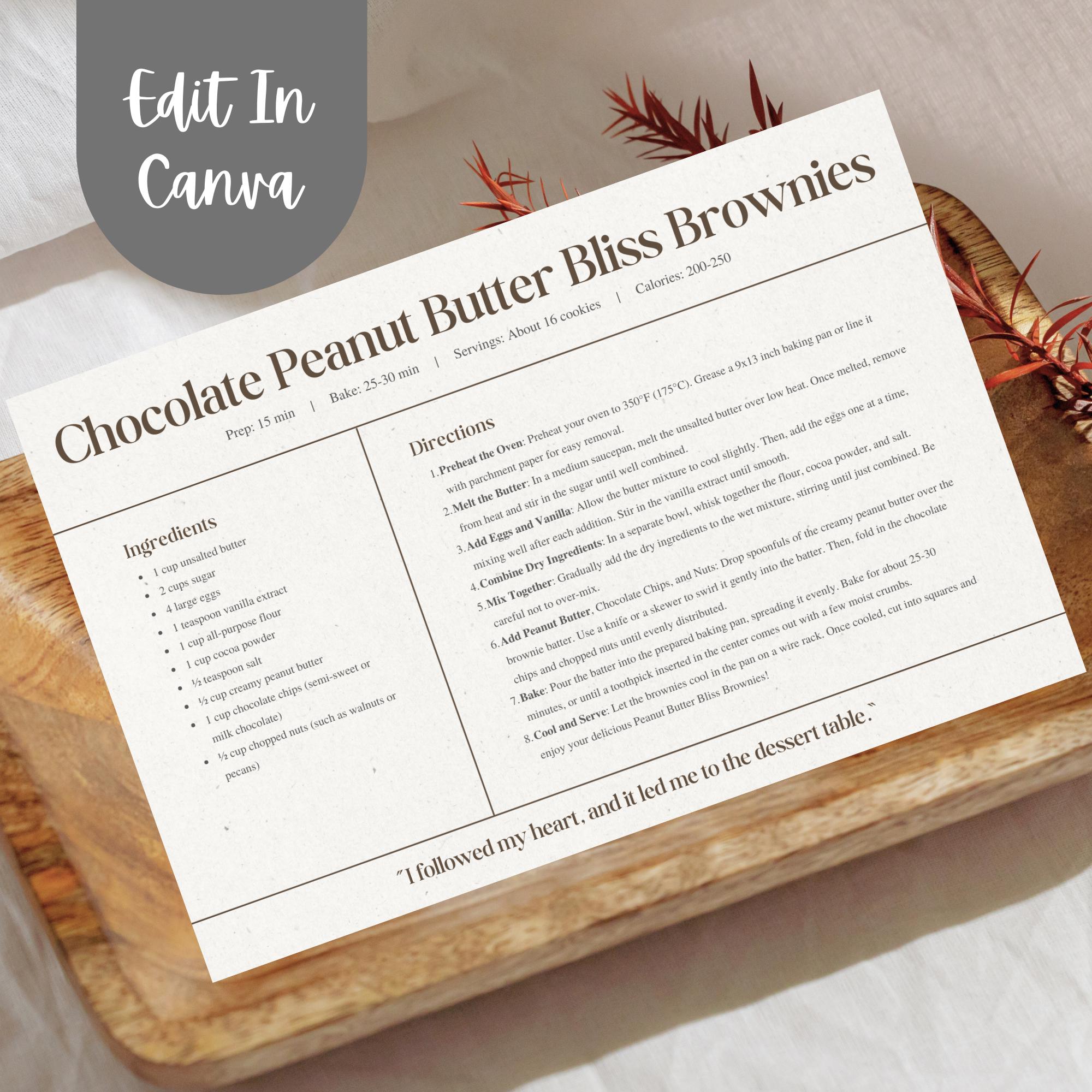 Canva Recipe Card Template, 4x6 Recipe Cards for Chefs and Home Cooks ...