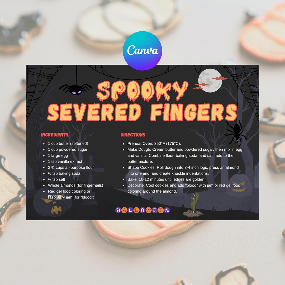 Frightening Halloween Recipes Canva Template, Recipe Card Canva ...