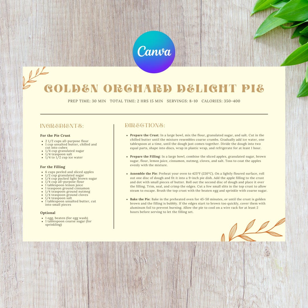 Fall Recipe Card Template Canva, Editable Recipe Template, Printable ...