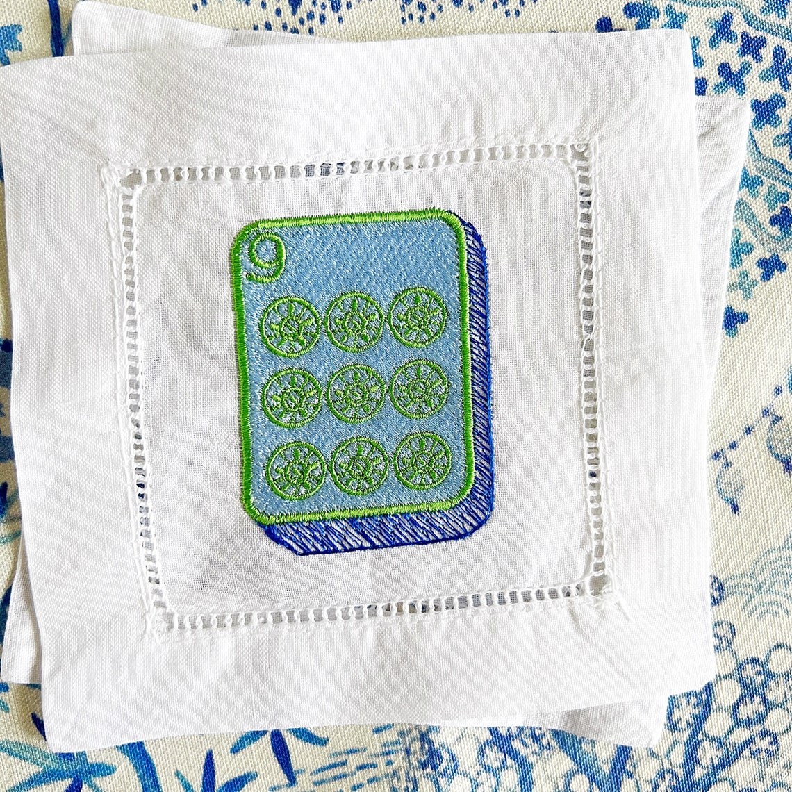 Mahjong Cocktail Napkins Hemstitched Linen . 6x6. Set of 4. - Etsy