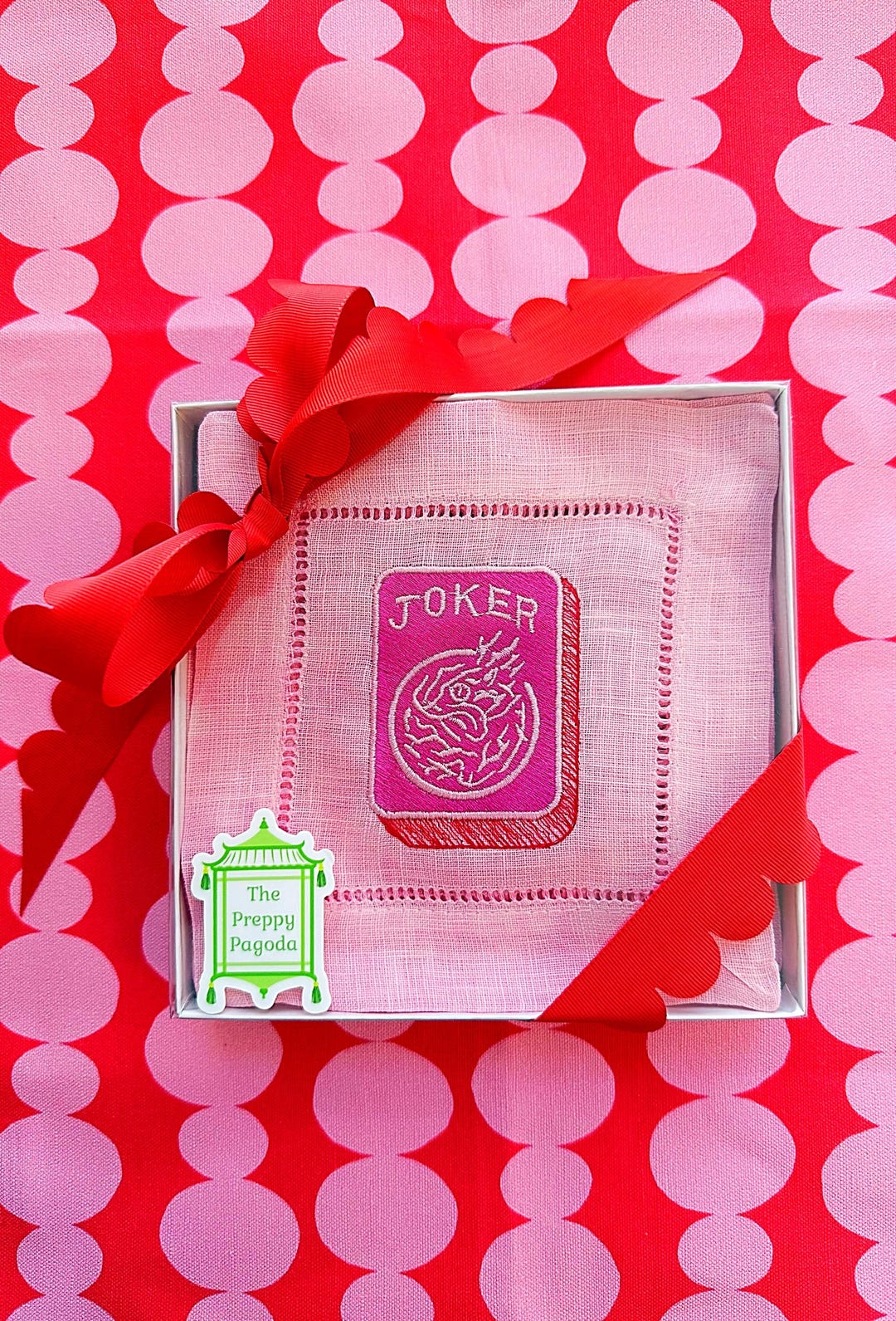 Mahjong Cocktail Napkins Hemstitched Linen . 6x6. Set of 4. Pink ...