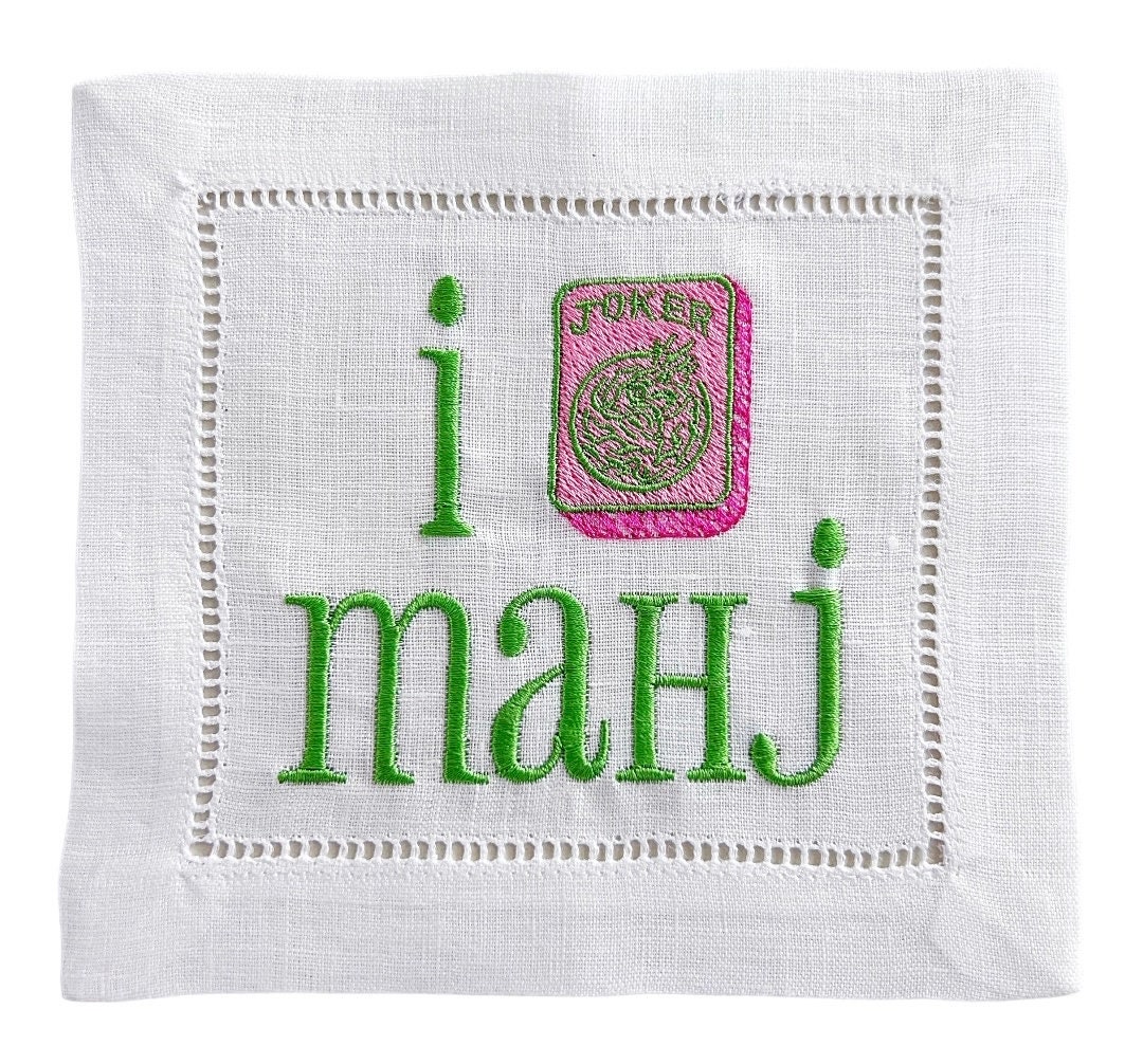 Mahjong Cocktail Napkins Hemstitched Linen . 6x6. Set of 4. Pink and ...