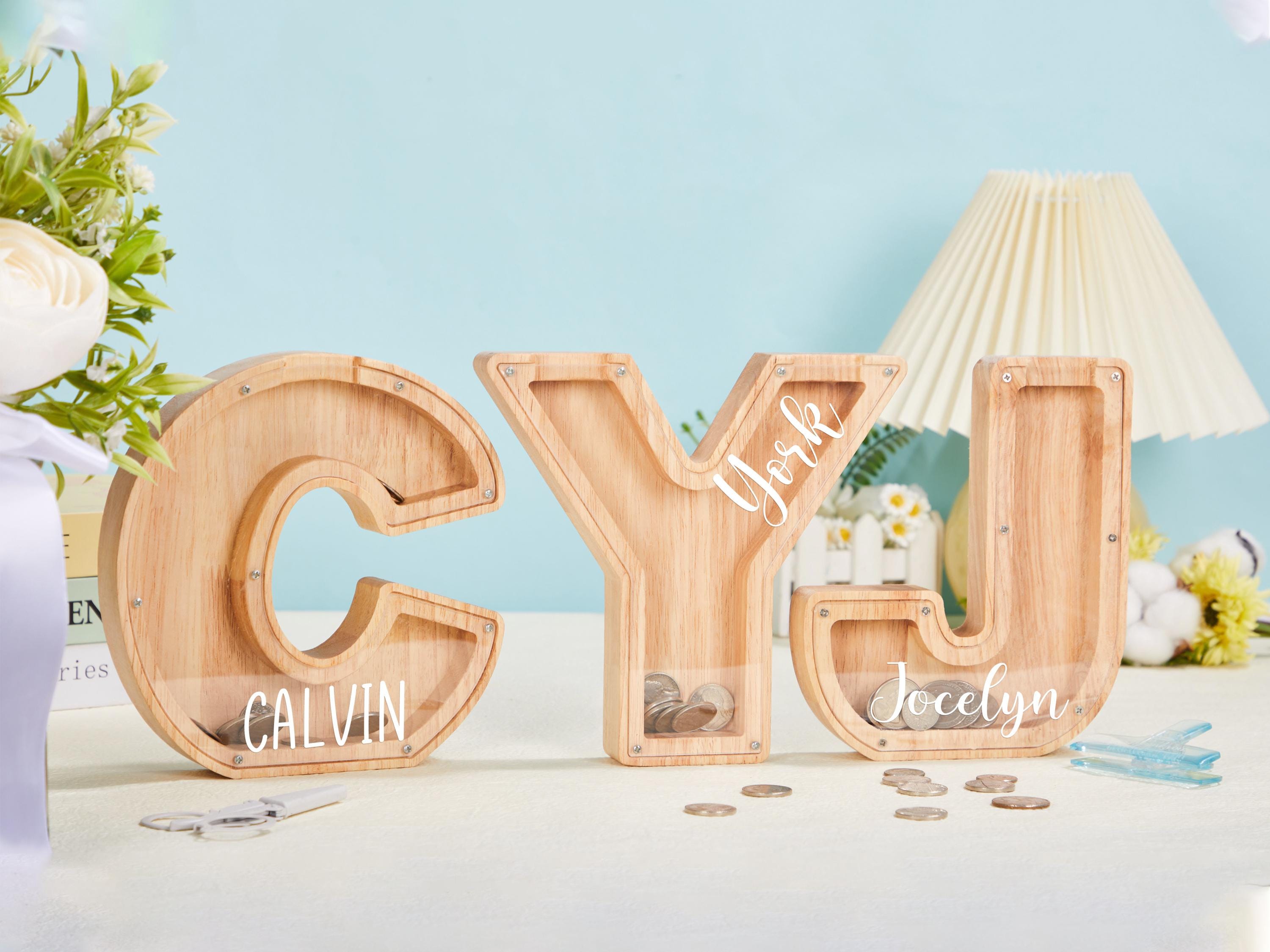 Personalized Large Wooden Kids Letter Piggy Bank Custom Initial Coin ...