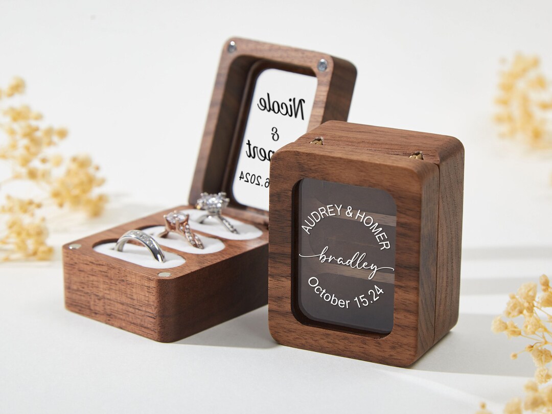 Personalized Wooden Wedding Ring Box,custom Engagement Ring Box,3 Ring ...