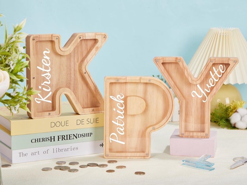 Personalized Large Wooden Kids Letter Piggy Bank Custom Initial Coin ...