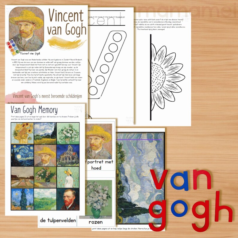 Van Gogh Theme Bundle for Kids Montessori Inspired Worksheets, Coloring ...