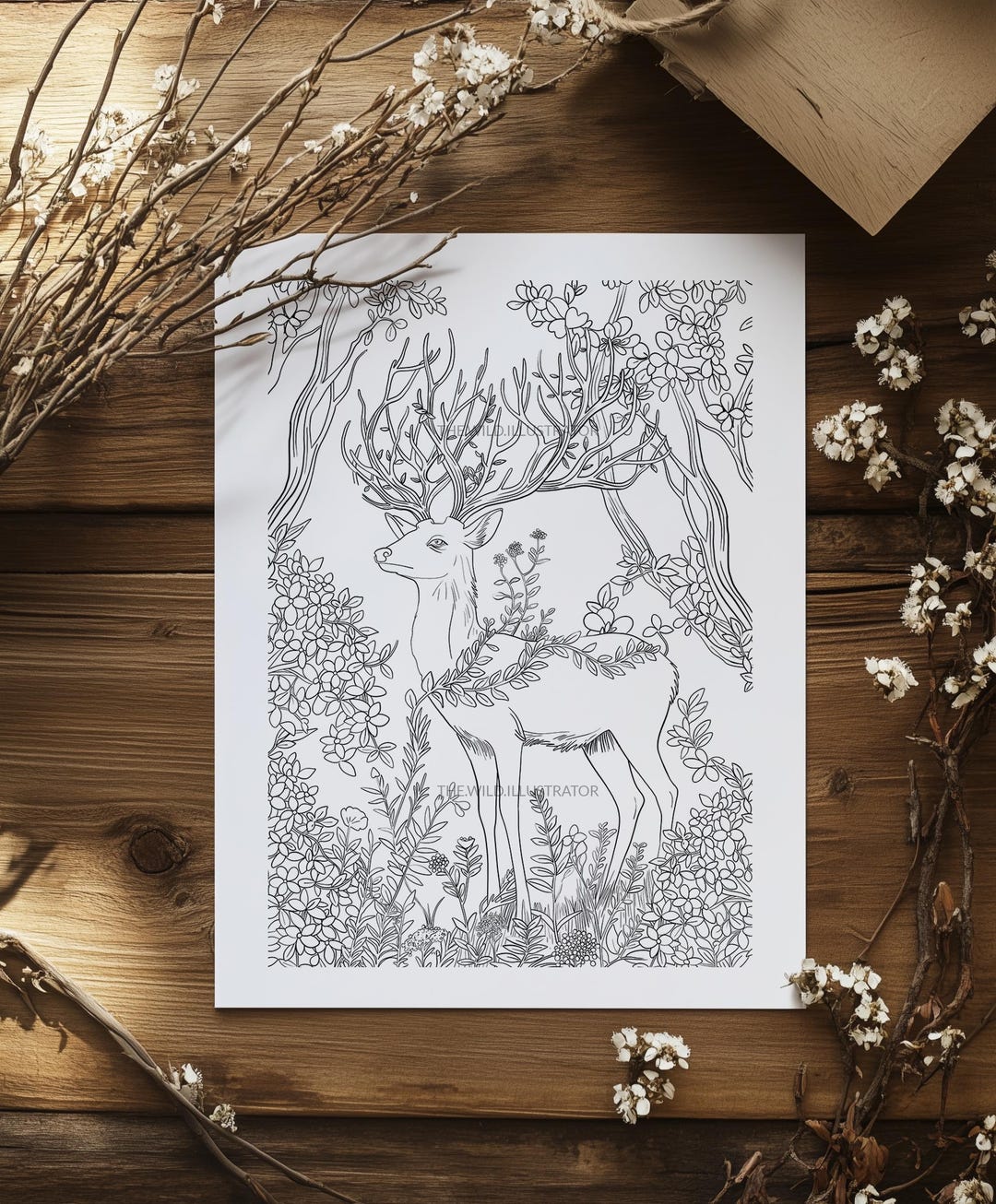 Majestic Forest Deer Coloring Page - Printable Woodland Coloring Sheet ...