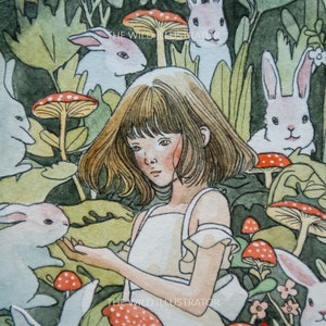 Original Painting: the Rabbits Guardian - Ink and Watercolor on Cotton ...