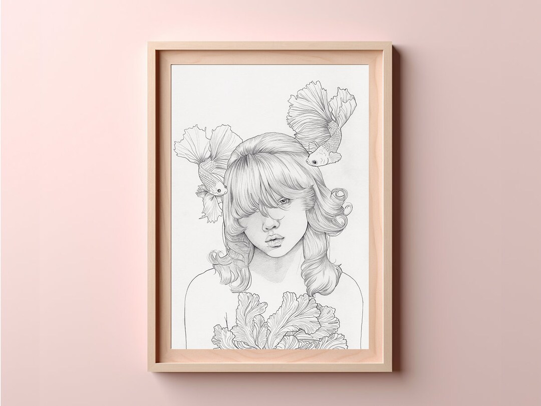 Woman With Betta Fish Art Print - 'woman of the Seas' Whimsical Poster ...