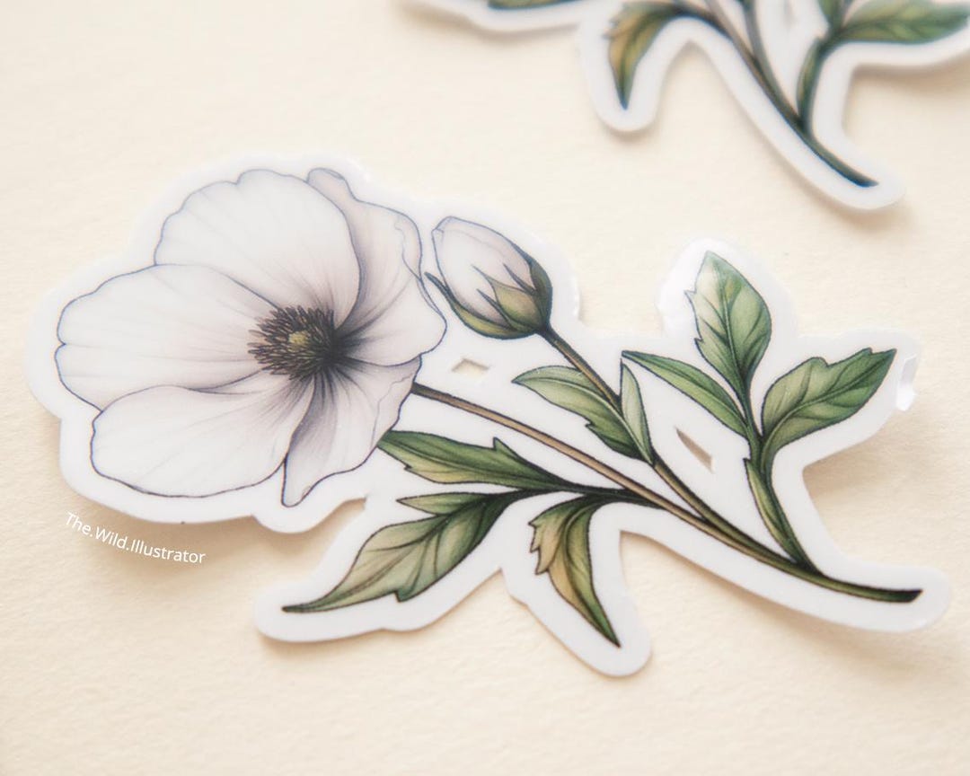White Flower Sticker – Botanical Vinyl Sticker for Journaling, Laptop ...