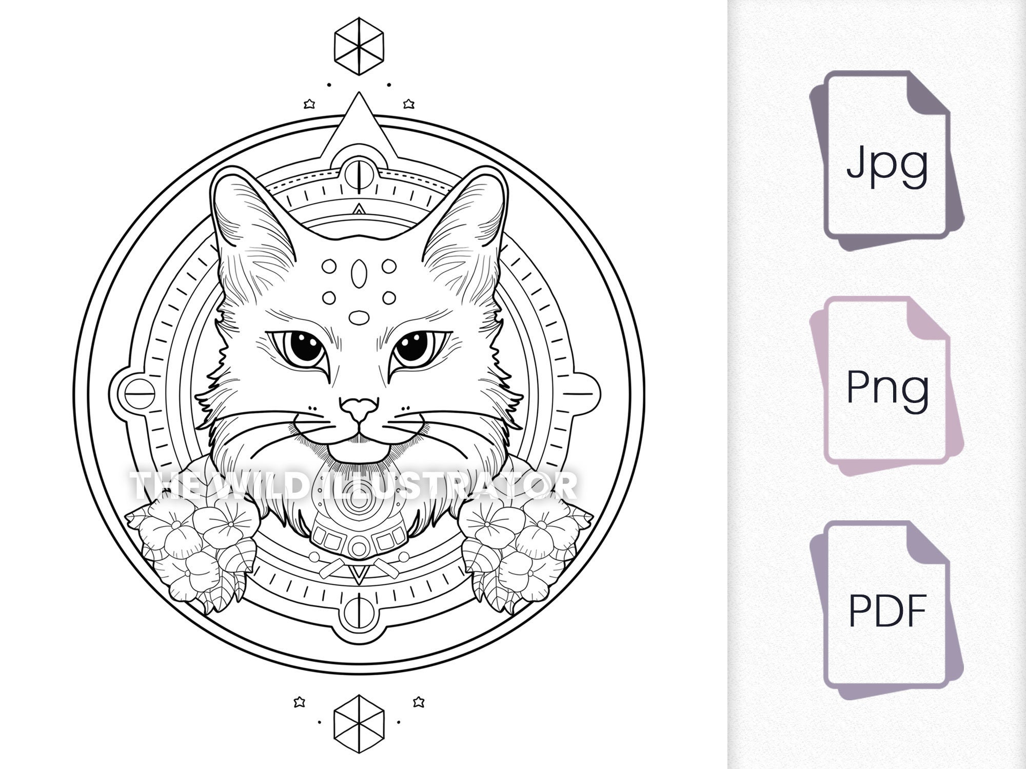 Cat Spirit Animal Coloring Page - Adult Printable, Instant PDF Download ...