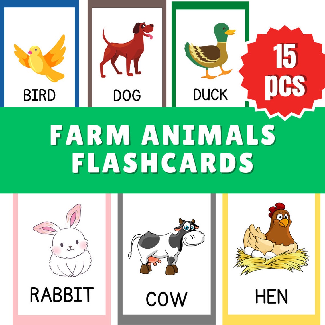 FARM ANIMALS, Flash Cards for School, Flashcards PDF Printable Cards ...