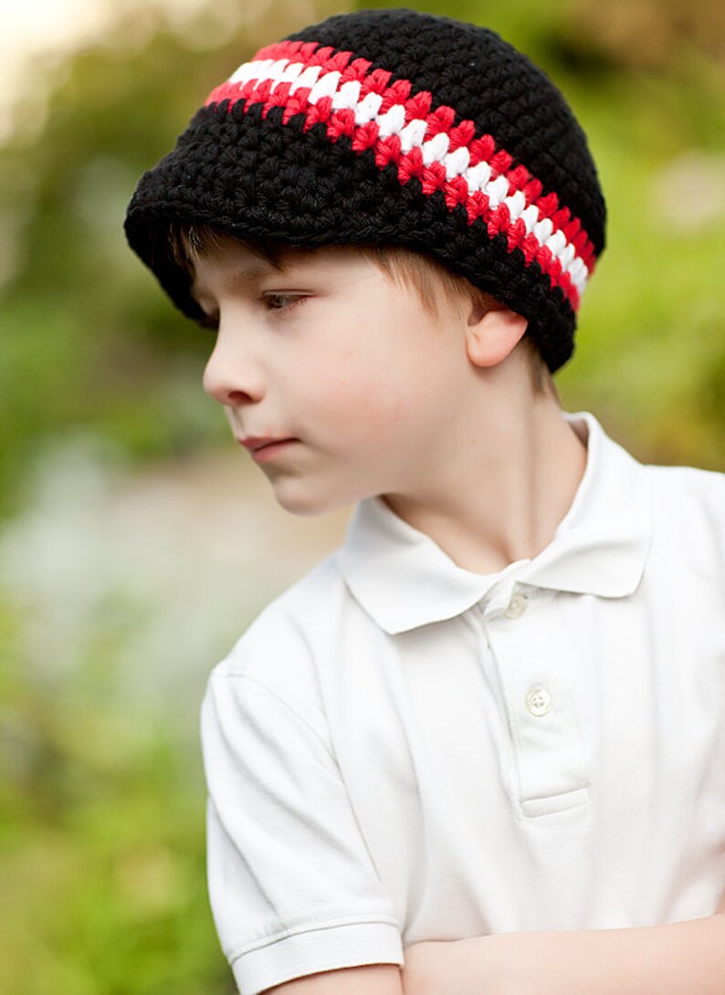 Toddler Boy Hat All Sizes Black Red White Striped Visor Beanie Boy's ...
