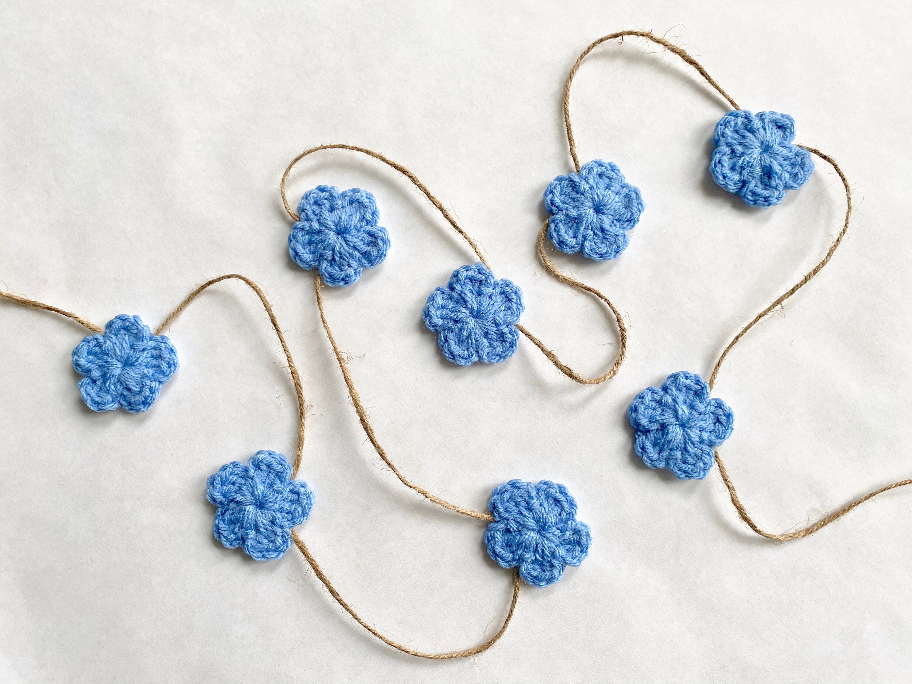 Blue Flower Garland, Crochet Modern Farmhouse Decor, Knit Spring Home ...