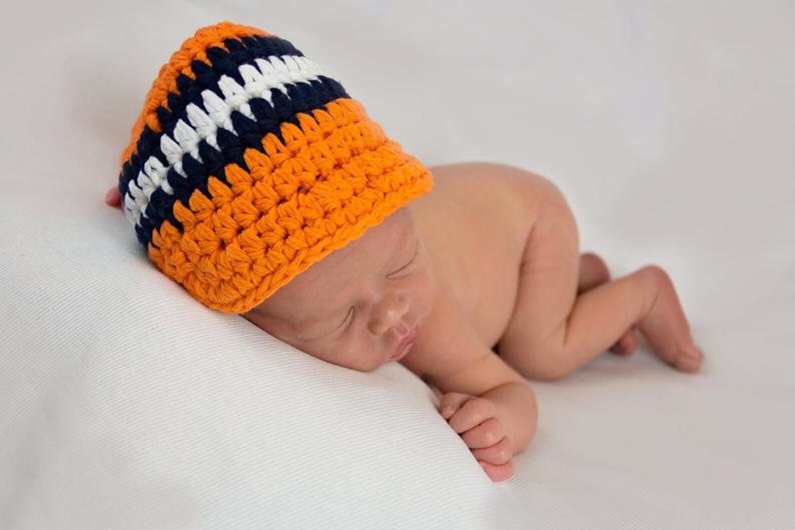 Toddler Boy Hat Orange Navy Blue White Striped Visor Beanie Warm Cozy ...