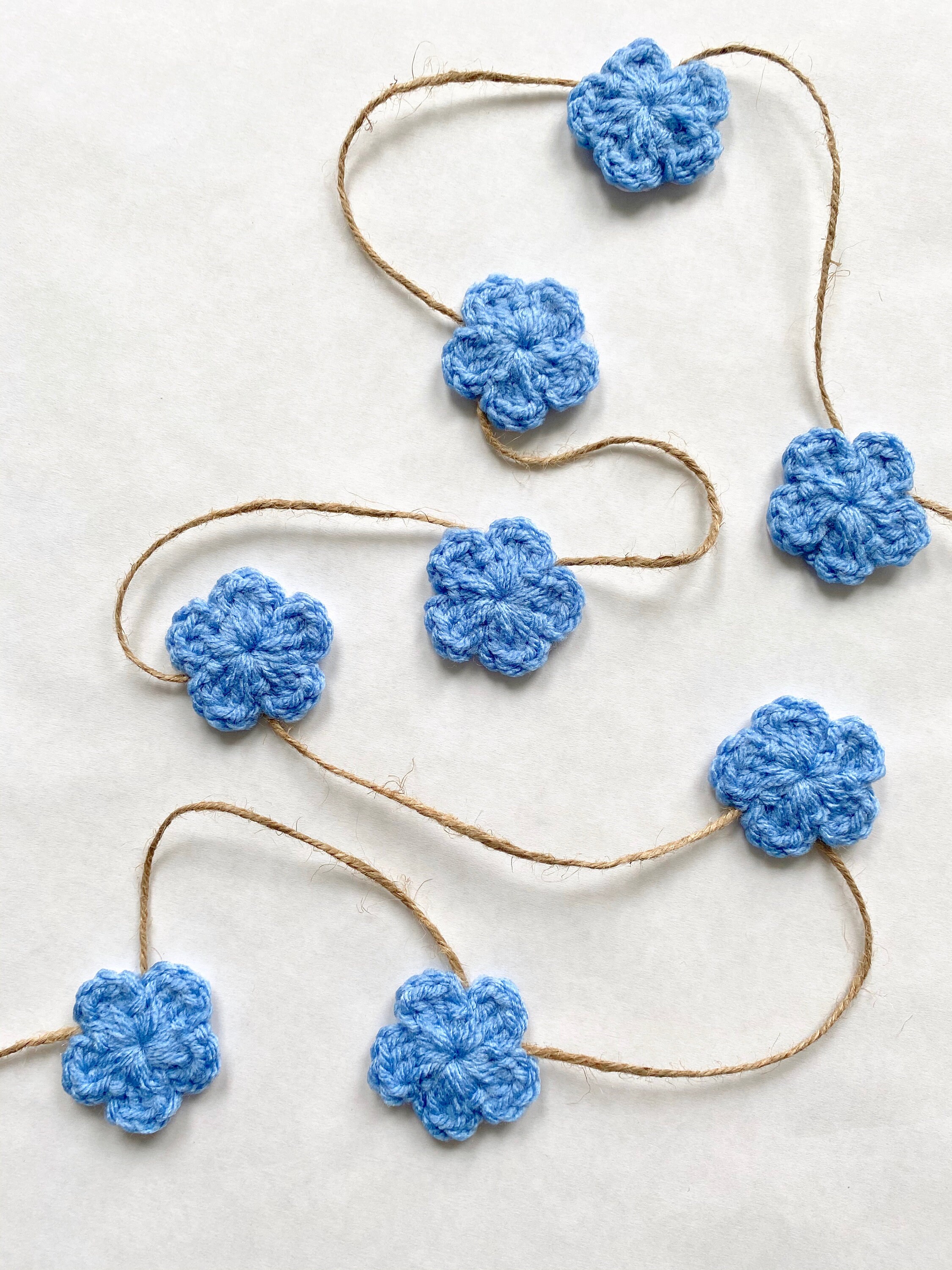 Blue Flower Garland, Crochet Modern Farmhouse Decor, Knit Spring Home ...