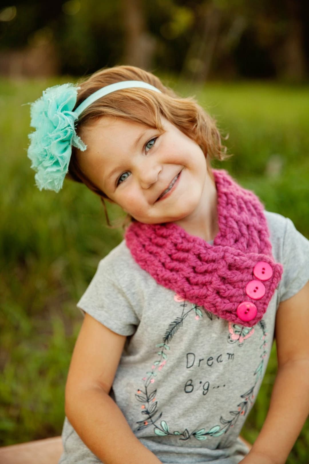 Pink Toddler Girl Scarf Chunky Crochet Button Cowl Warm Winter Scarves ...