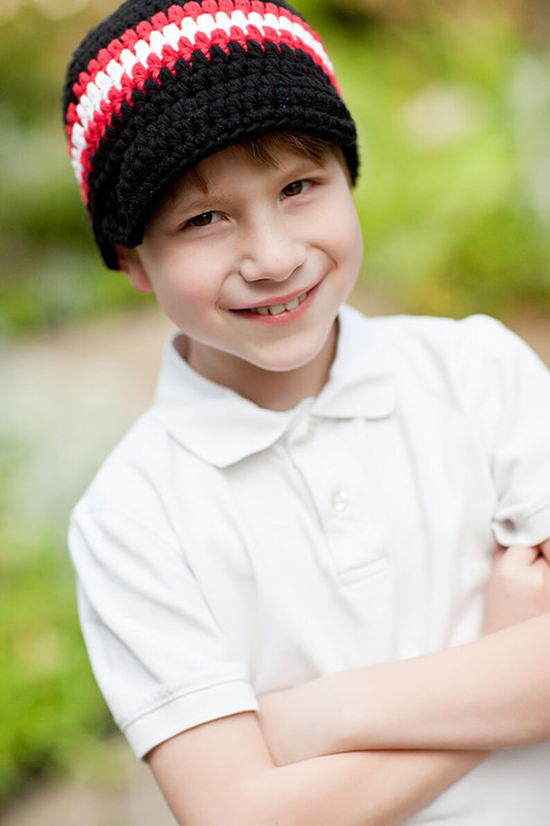 Toddler Boy Hat All Sizes Black Red White Striped Visor Beanie - Etsy