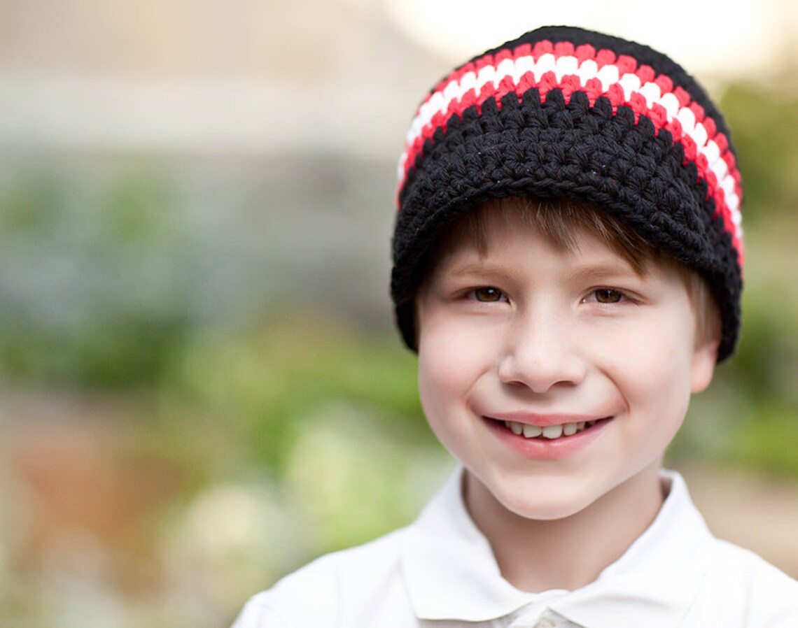 Toddler Boy Hat All Sizes Black Red White Striped Visor Beanie - Etsy