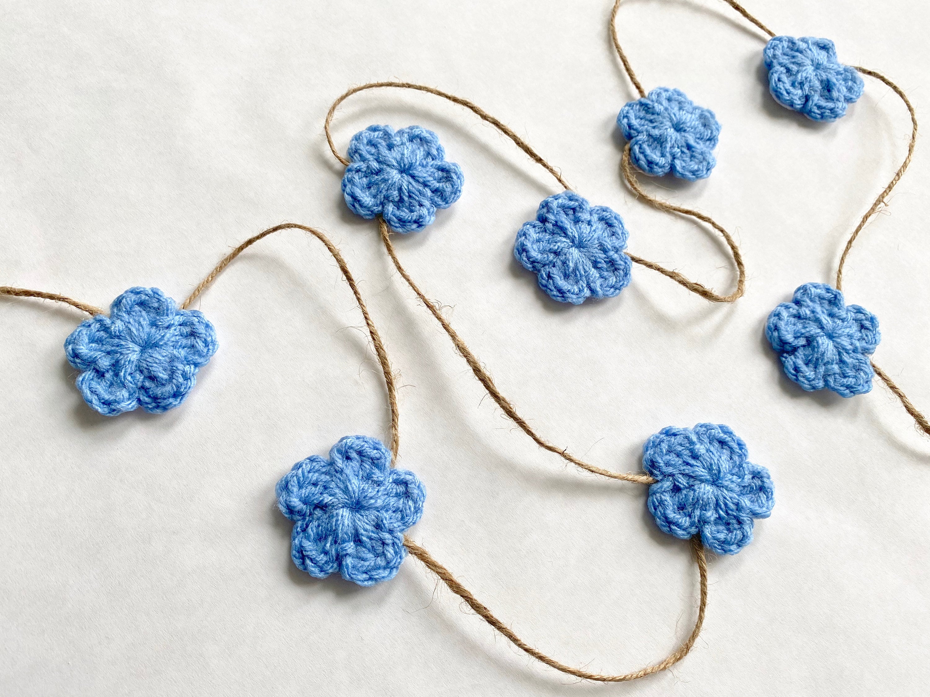 Blue Flower Garland, Crochet Modern Farmhouse Decor, Knit Spring Home ...