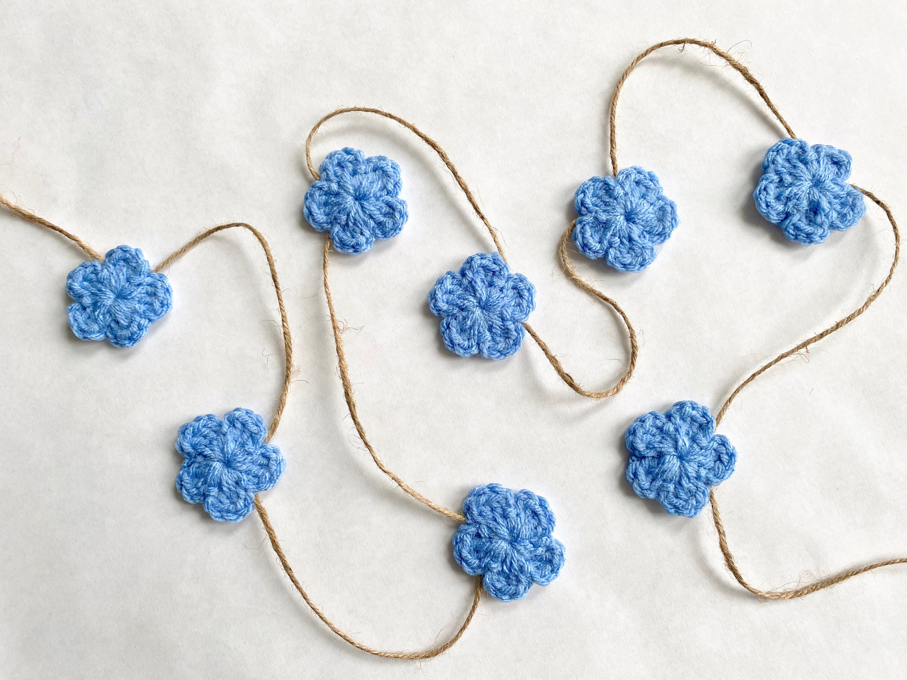 Blue Flower Garland, Crochet Modern Farmhouse Decor, Knit Spring Home ...