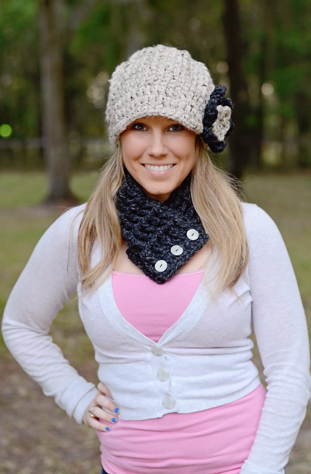 Womens Button Scarf Womans Chunky Crochet Cowl Knit Scarves Warm Cozy ...