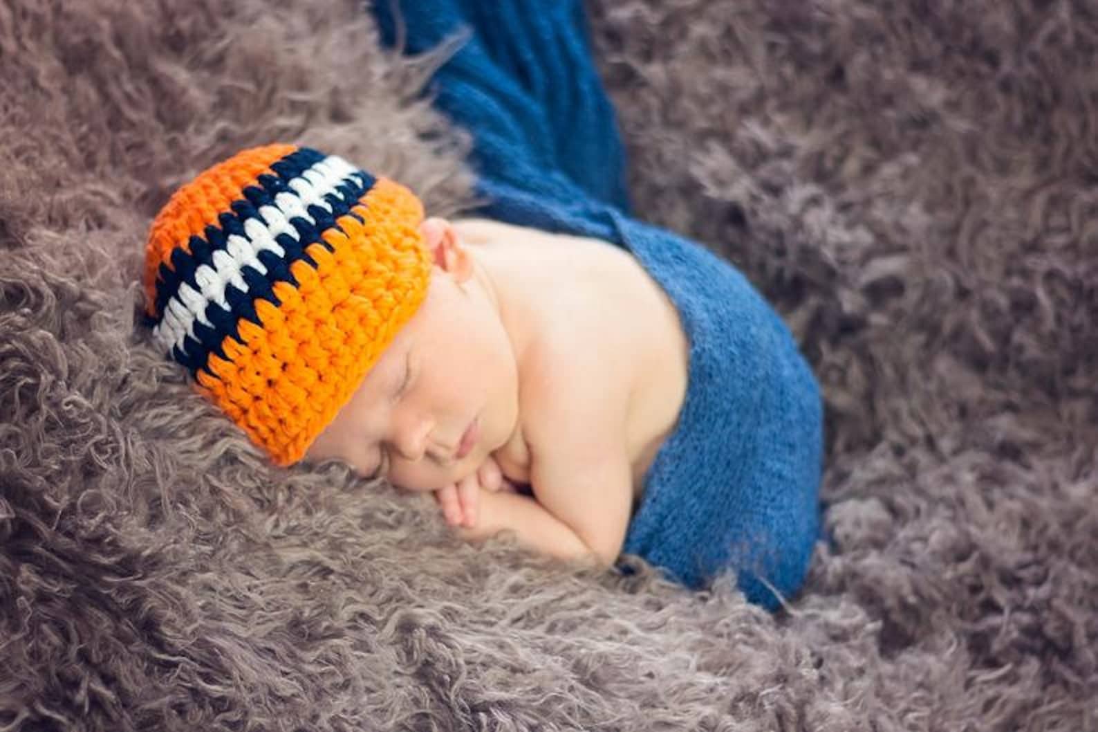 Toddler Boy Hat Orange Navy Blue White Striped Visor Beanie Warm Cozy ...