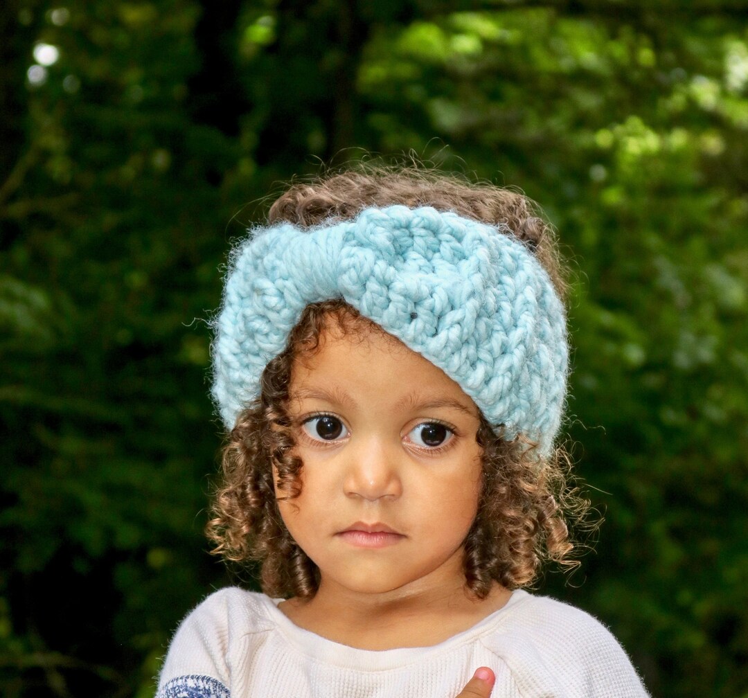 Toddler Girl Ear Warmer, Chunky Crochet Knotted Bow Winter Headband ...