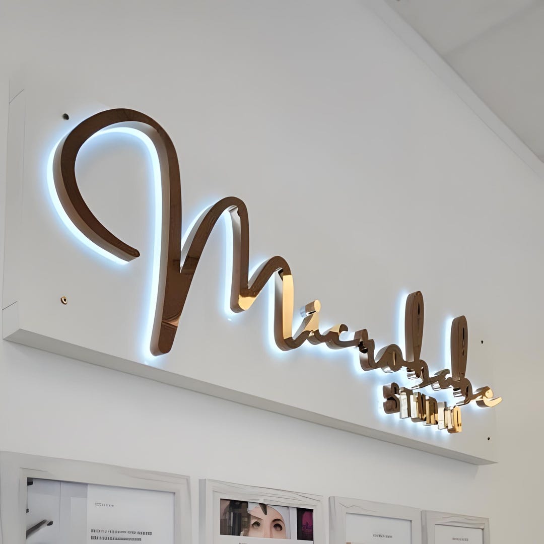 Reception Wall Logo Sign, Custom 3D Business Sign, Metal Backlit Sign ...