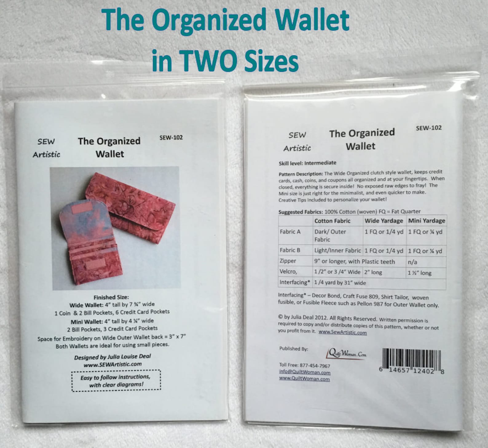 Pdf Wallet PATTERN in TWO Sizes, Organized Fabric Wallet SEW-102 Diy ...