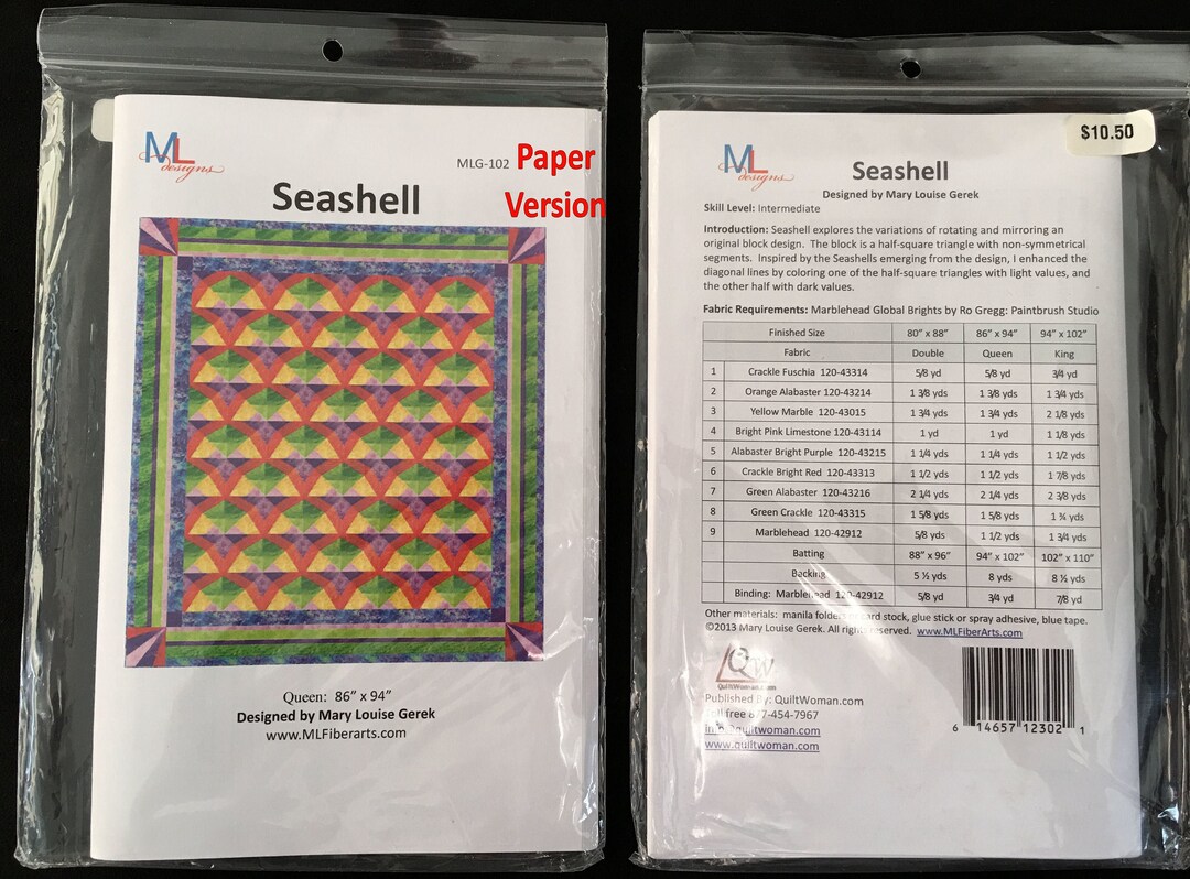 Seashells Quilt PATTERN, Multi-size, Double, Queen, King Sizes MLG-102 ...