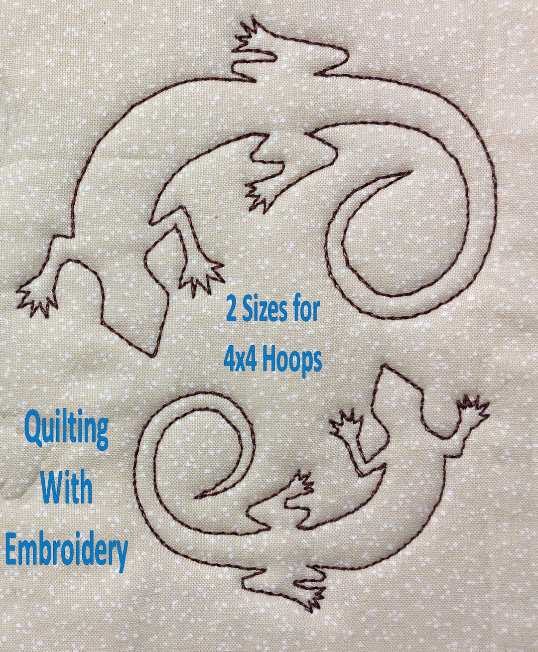 4x4 Hoop LIZARD Quilting With Embroidery Running Stitch Design ...