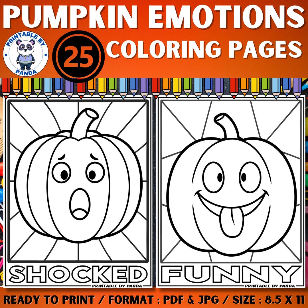 Pumpkin Emotions Coloring Pages: Zentangle Faces (PDF & JPG) - Etsy