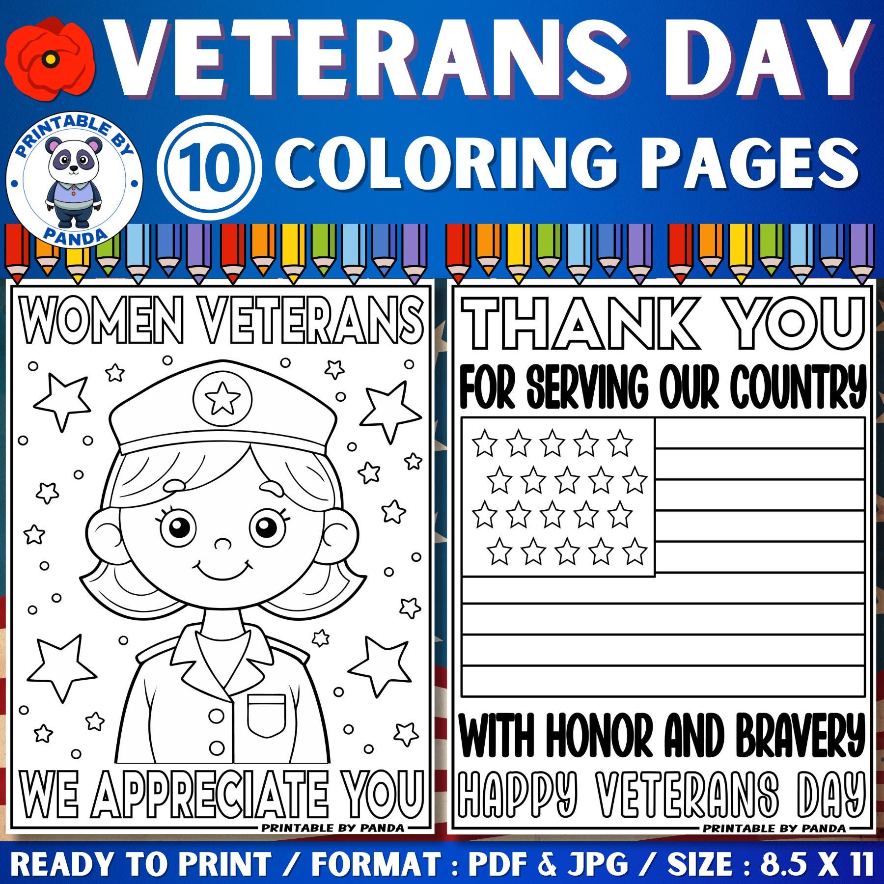 Veterans Day Coloring Pages: Kids' Activity, Classroom Decor (PDF & JPG ...