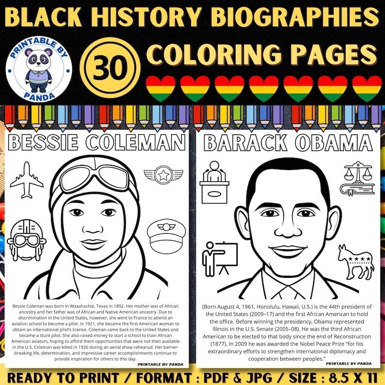 Black History Month Biographies Coloring Pages Sheets Activity ...