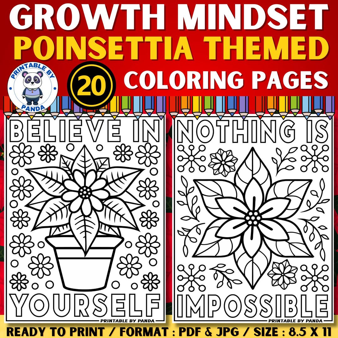 Poinsettia Coloring Pages: Growth Mindset, Festive Flowers (PDF & JPG ...