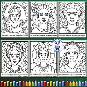 Frida Kahlo Coloring Pages Sheets Poster | Hispanic Heritage Month ...