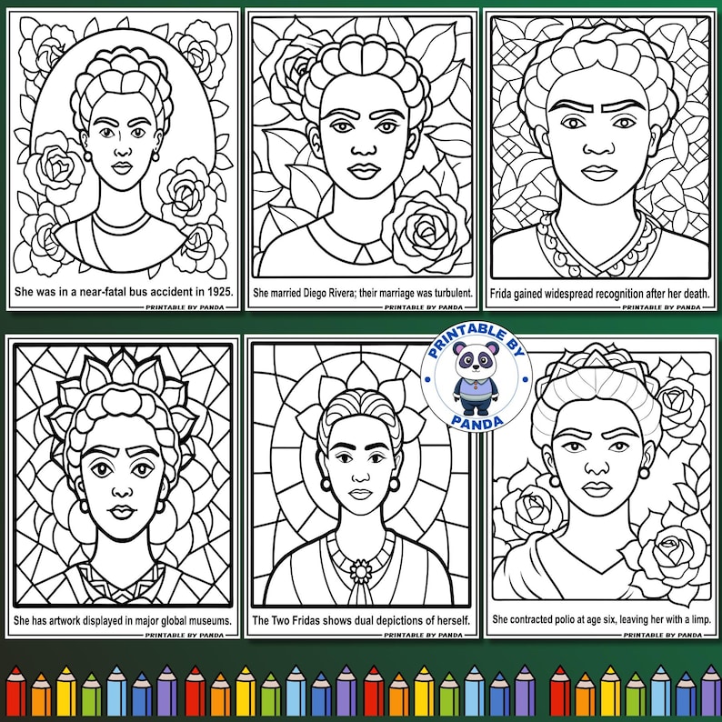 Frida Kahlo Coloring Pages Sheets Poster | Hispanic Heritage Month ...
